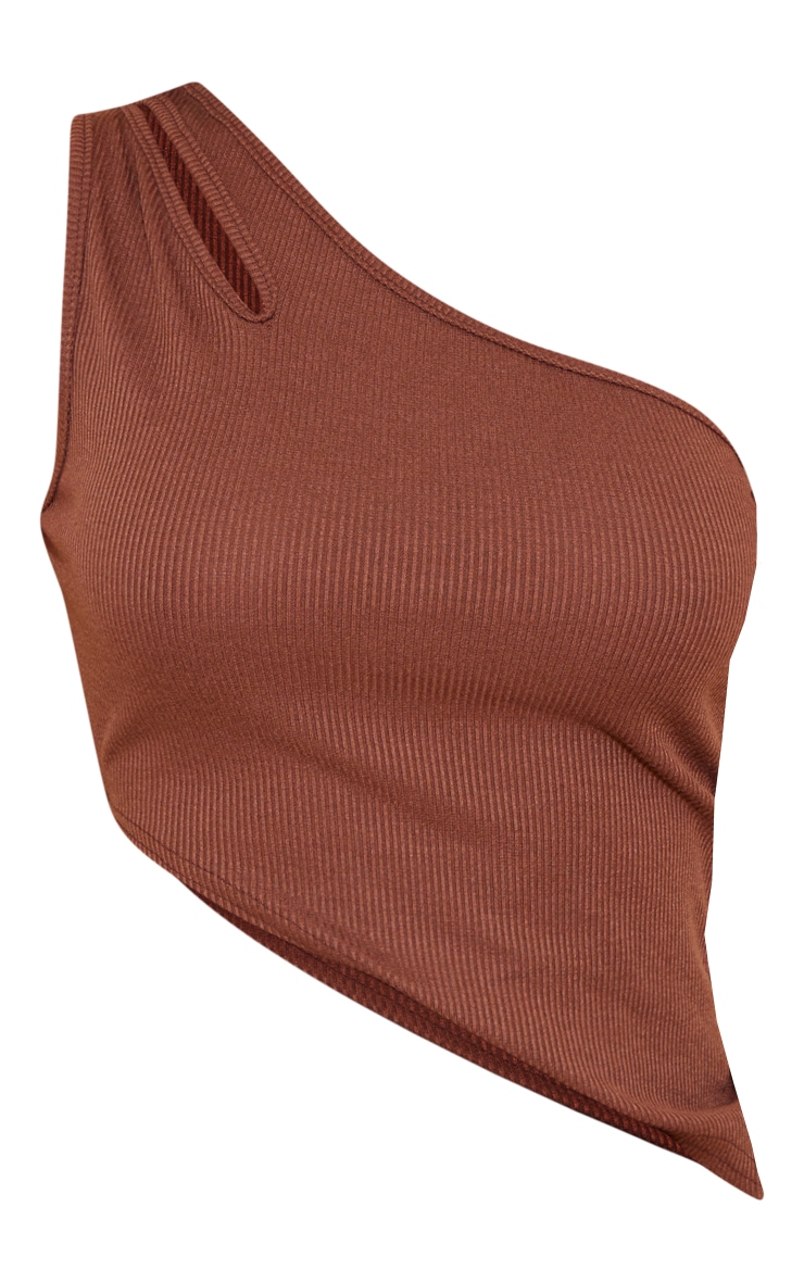 Chocolate Rib Cut Out Asymmetric Detail Top | PrettyLittleThing