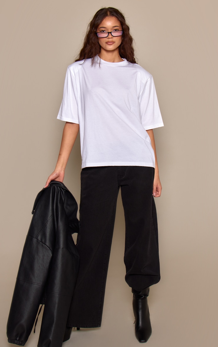 White Shoulder Detail Boxy T-Shirt | Tops | PrettyLittleThing USA