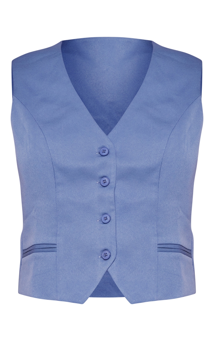 Steel Blue Woven Tailored Boxy Waistcoat | PrettyLittleThing