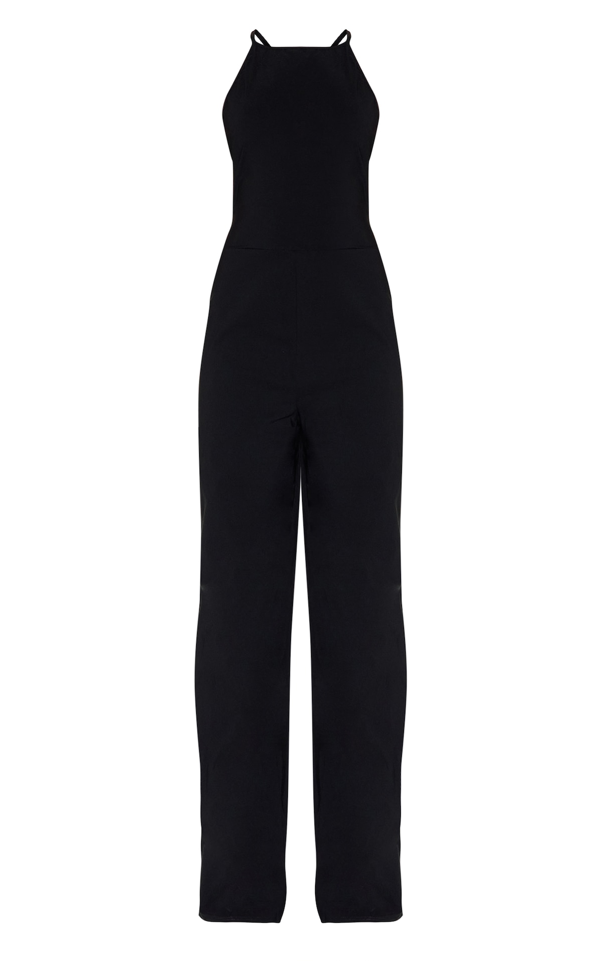 Black Stretch Woven Square Neck Wide Leg Jumpsuit | Dresses | PLT USA