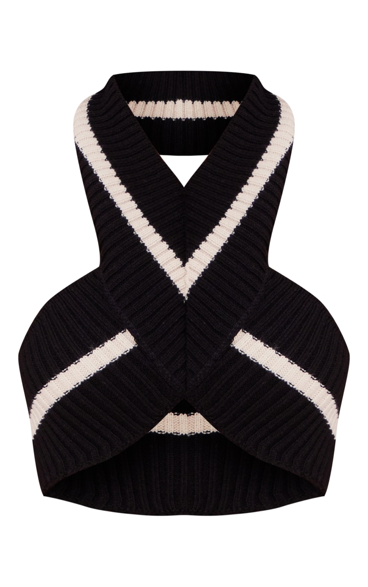 Black Collar Neck Cross Front Knit Top | PrettyLittleThing USA