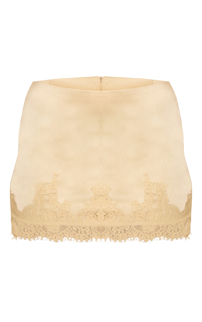 Butter Yellow Satin Lace Trim Mini Skirt | Bottoms | PrettyLittleThing USA