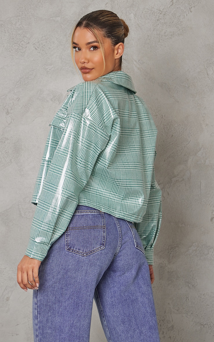 Green Check Pocket High Shine Jacket | PrettyLittleThing QA