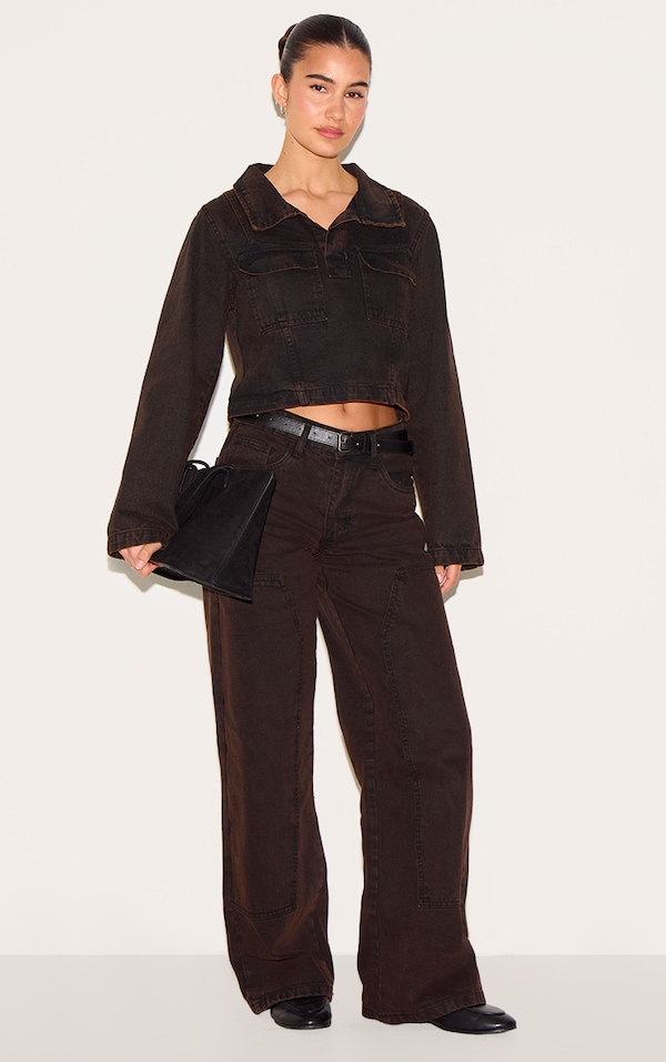 Dark Chocolate Long Sleeve Denim Rugby Shirt | Denim | PLT USA