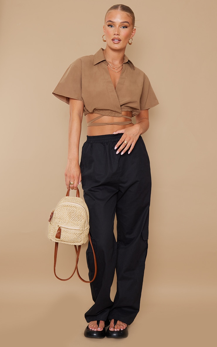Stone Cotton Poplin Drawstring Waist Crop Shirt | Tops | PLT
