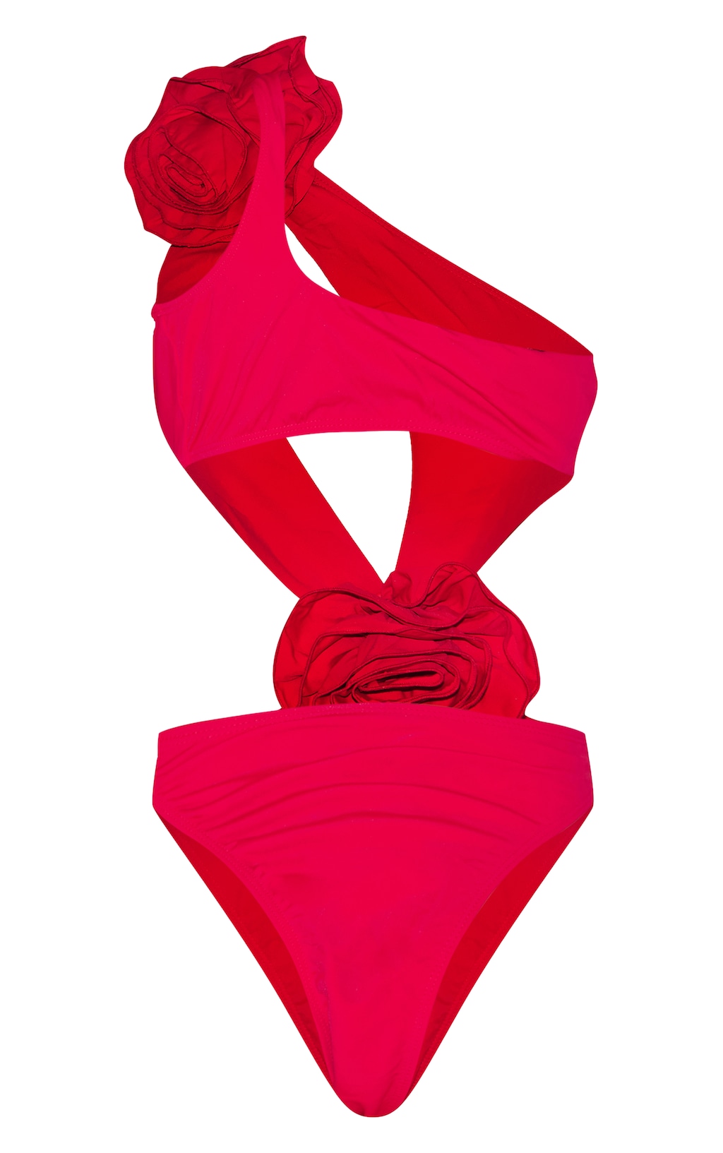 Red Flower Detail Cut Out Asymmetric Swimsuit | Swimwear ...