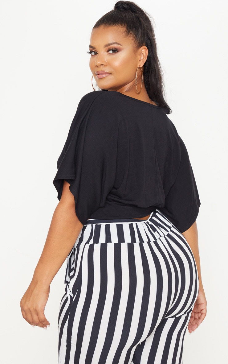 Plus Black Button Detail Crop Top | Plus Size | PrettyLittleThing USA