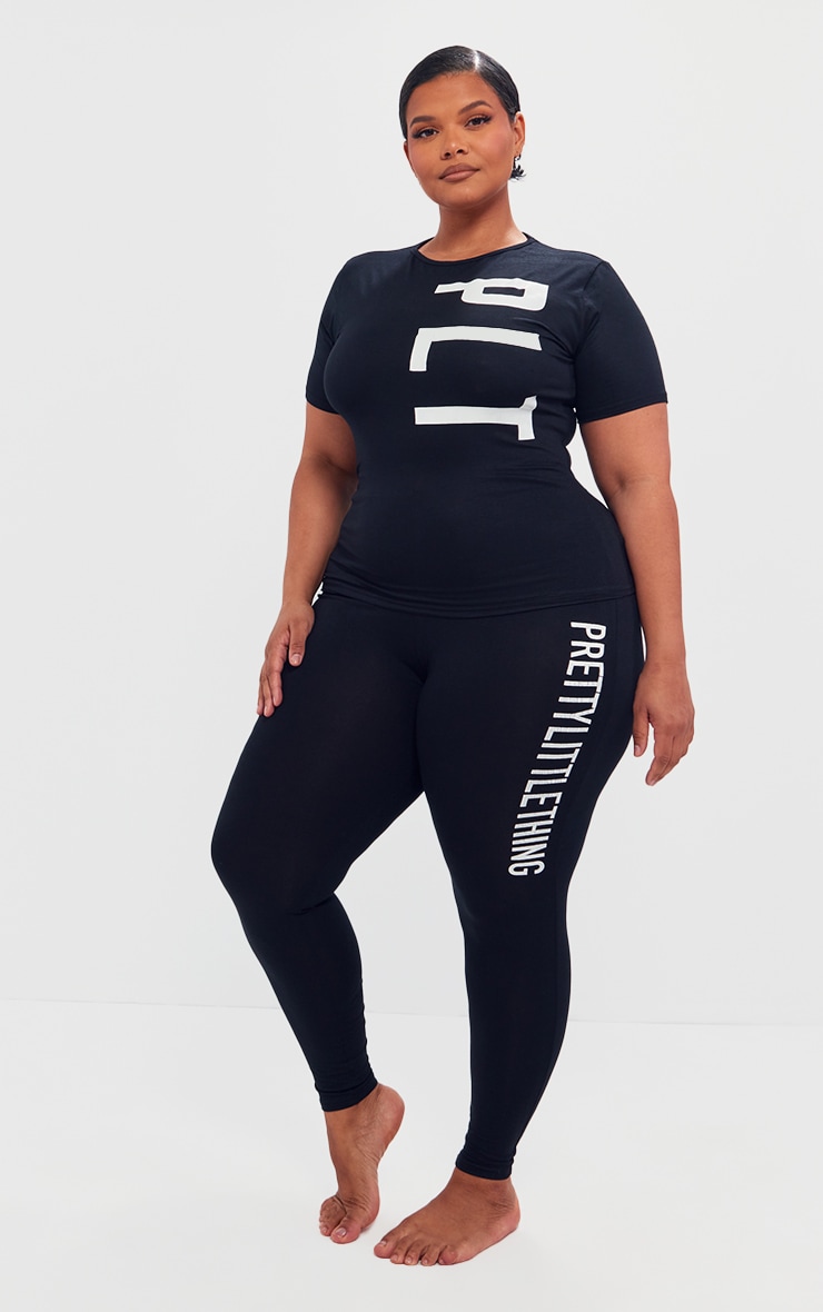 PRETTYLITTLETHING Plus Black Legging PJ Set | Plus Size ...