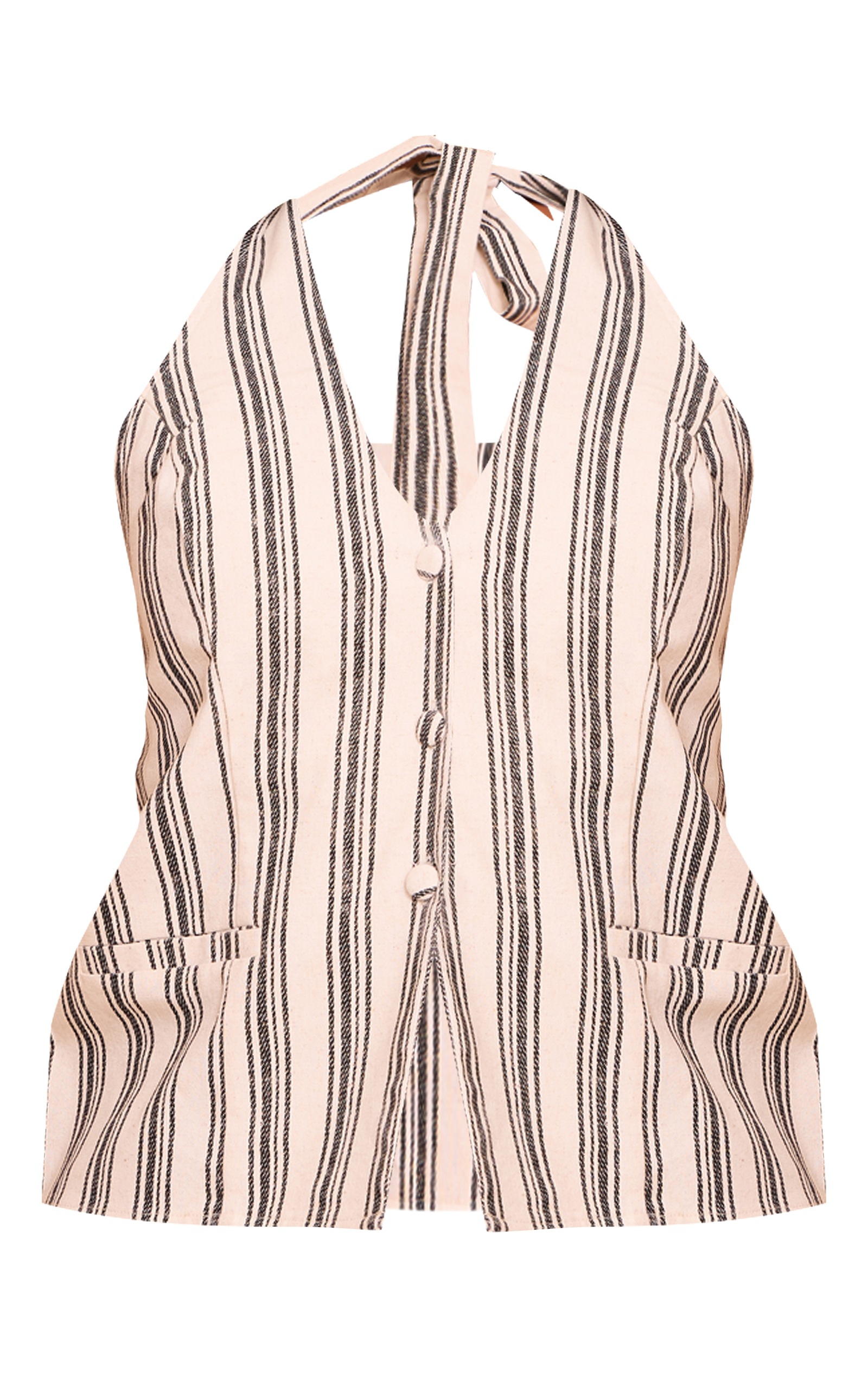 Natural Textured Stripe Halter Tie Back Waistcoat | Co-ords | PLT