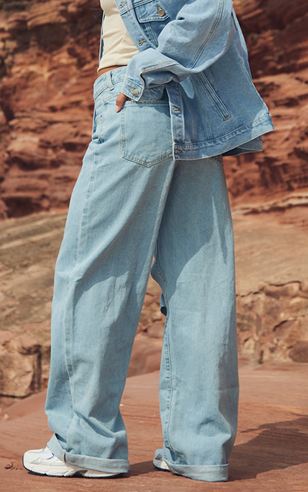 Light Blue Wash Turn Up Hem Low Rise Ripped Baggy Boyfriend Jeans ...