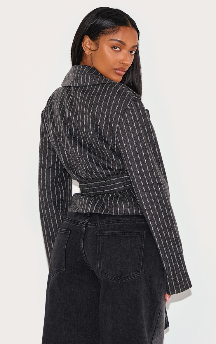 Shape Grey Wool Look Pinstripe Belted Jacket | Shape | PLT