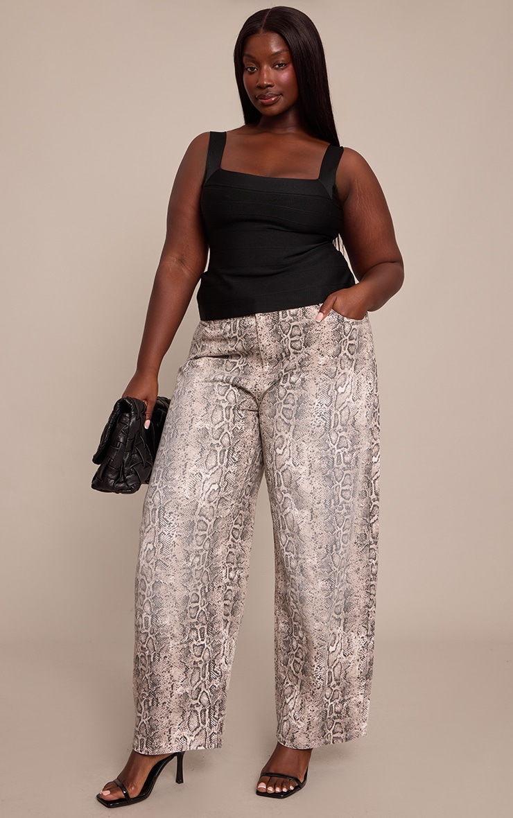 Plus Snake Print Split Hem Jeans | Plus Size | PrettyLittleThing AUS