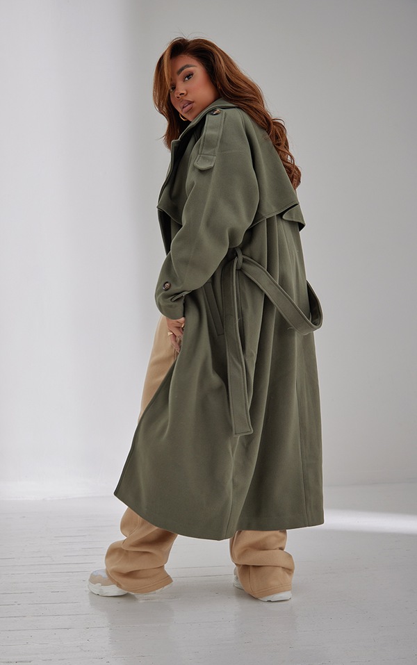 Plus Khaki Double Breasted Military Trim Coat | Plus Size ...