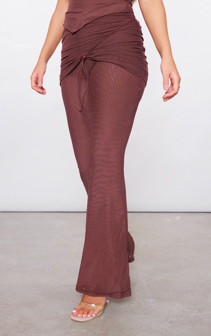 Chocolate Drawstring Fold Over Hem Flare Pants | PrettyLittleThing CA
