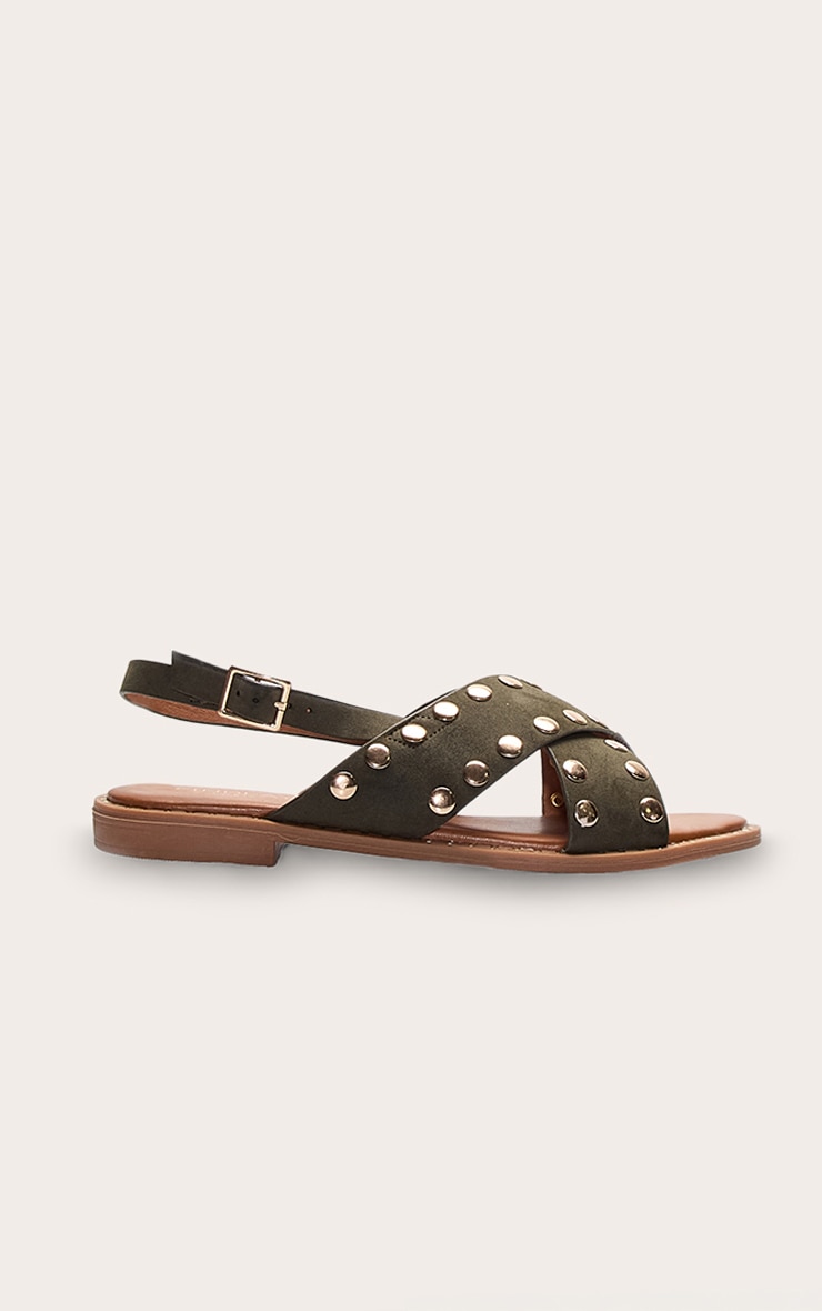 Khaki Faux Suede Studded Sling Back Sandal | Footwear | PLT