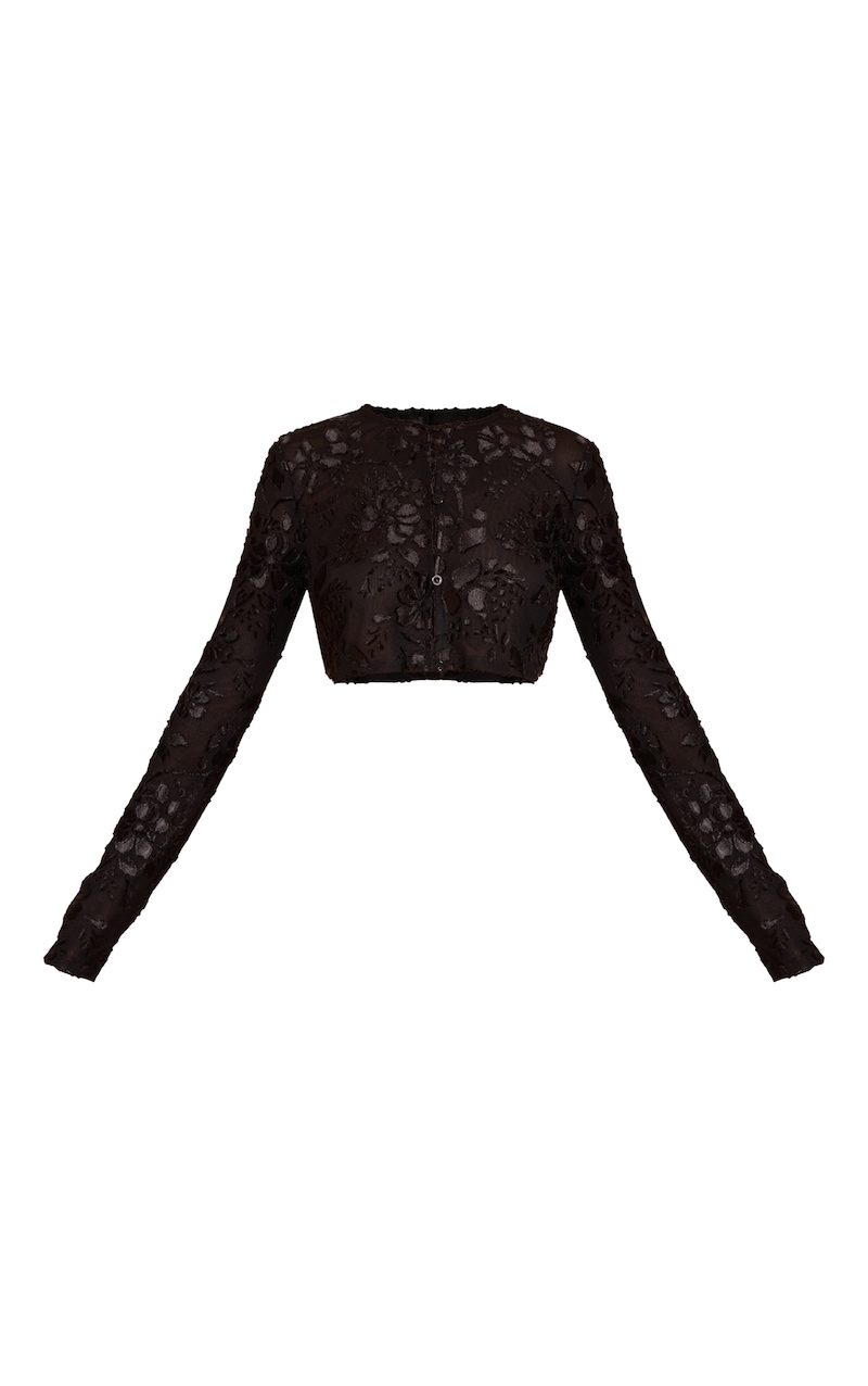 Black Floral Sheer Button Cropped Top | Co-ords | PLT