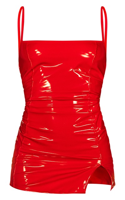 Bright Red Square Neck Strappy Bodycon Dress | PrettyLittleThing