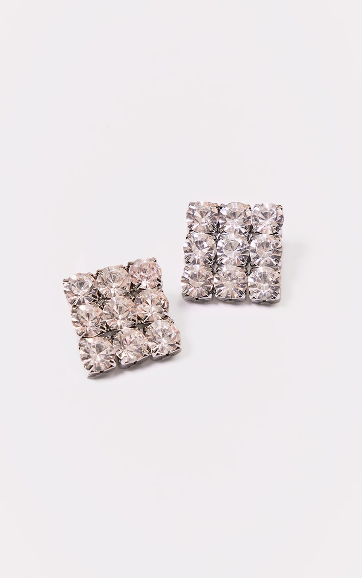 Silver Square Jewel Detail Stud Earrings | Accessories | PLT