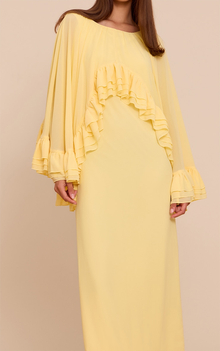 Lemon Chiffon Extreme Overlay Frill Maxi Dress | Dresses | PLT