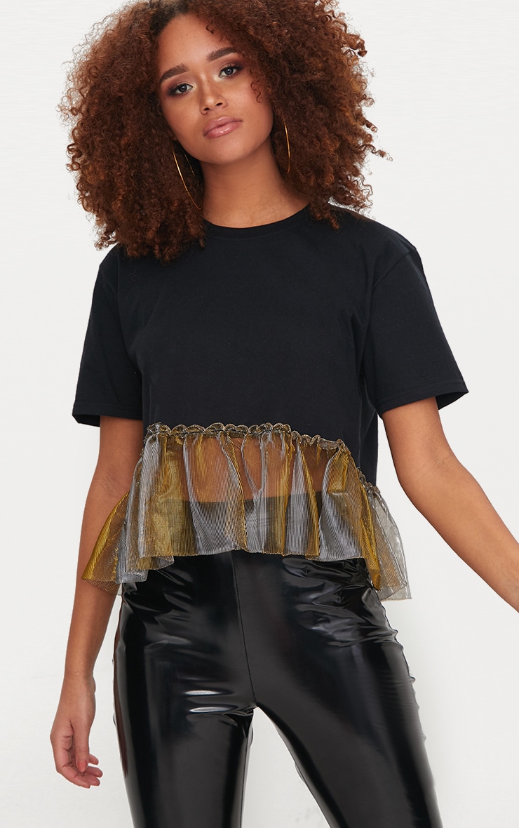 Black Metallic Hem T Shirt | Tops | PLT CA
