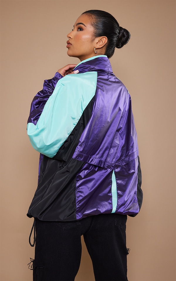 Purple Contrast Panel Retro Shell Tracksuit Jacket | PrettyLittleThing AUS