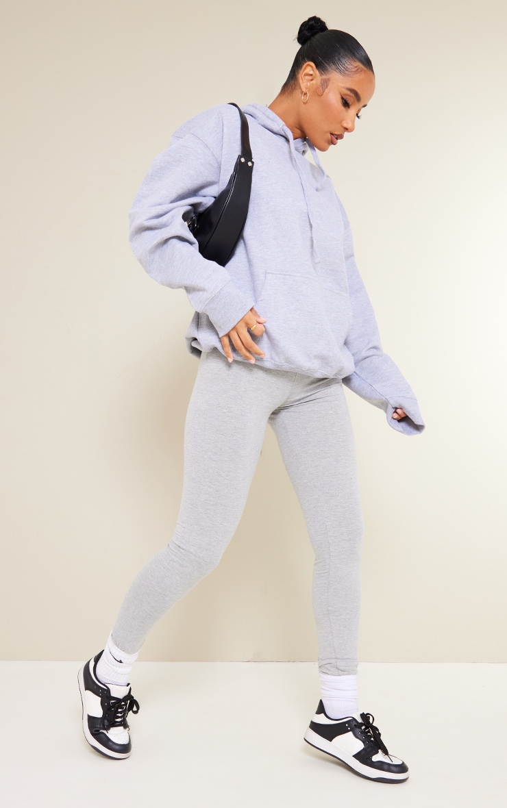 Grey Marl Ribbed Waistband Cotton Leggings | Bottoms | PLT