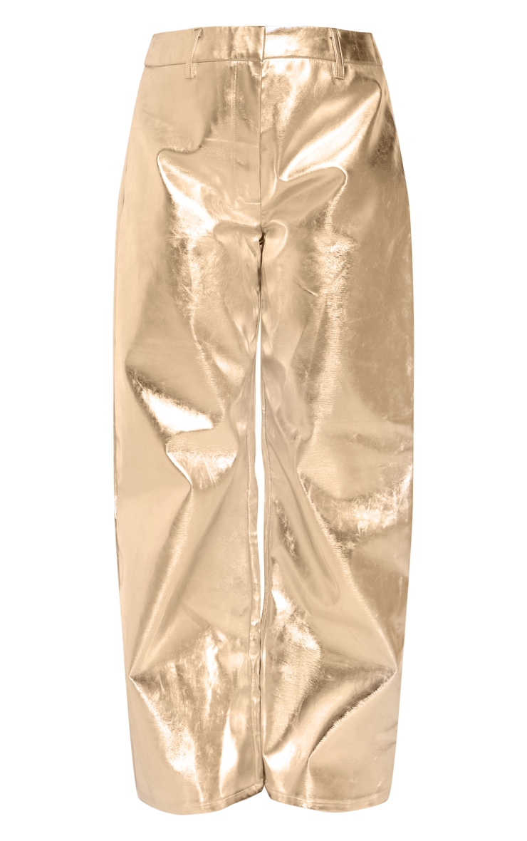 Gold Metallic PU Straight Leg Tailored Pants | Bottoms | PLT USA