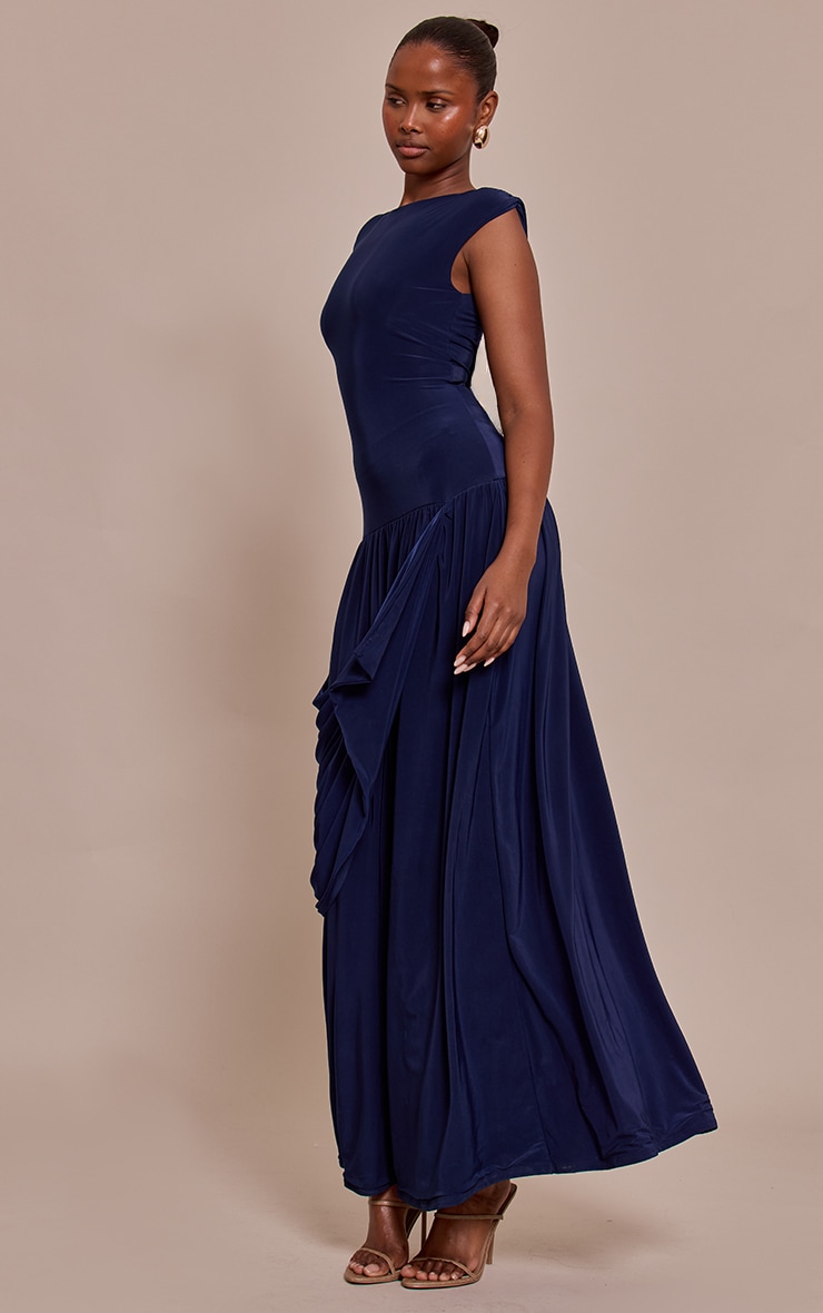 Navy Slinky Drape Maxi Dress | Dresses | PLT