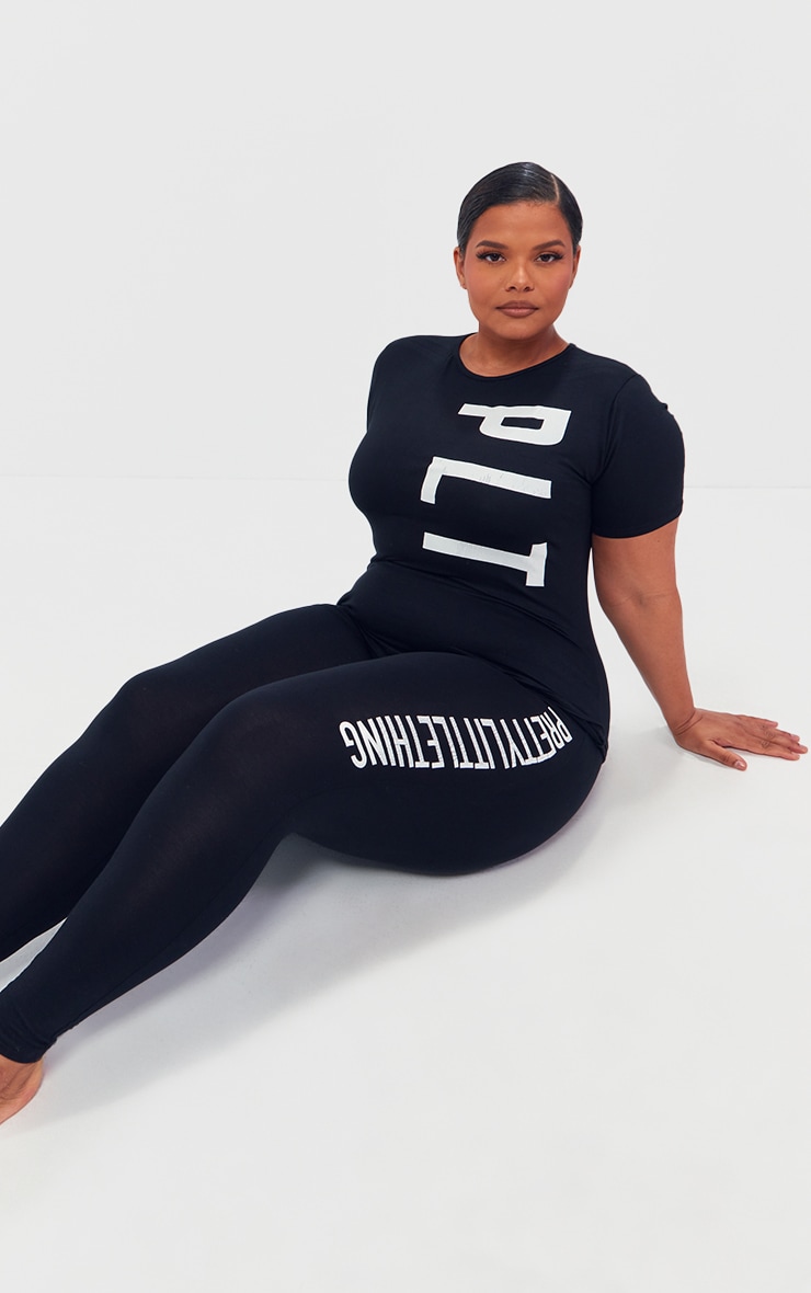 PRETTYLITTLETHING Plus Black Legging PJ Set | Plus Size ...