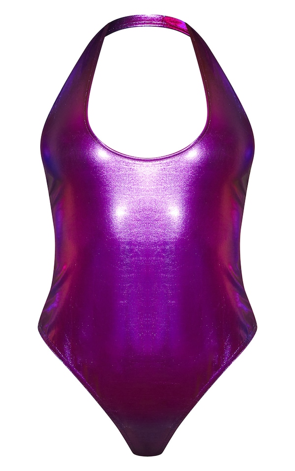 Pink Metallic Scoop Neck High Leg Bodysuit Prettylittlething