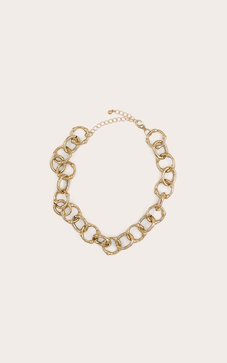 Gold Chunky Textured O-Ring Chain Necklace | Accessories | PLT
