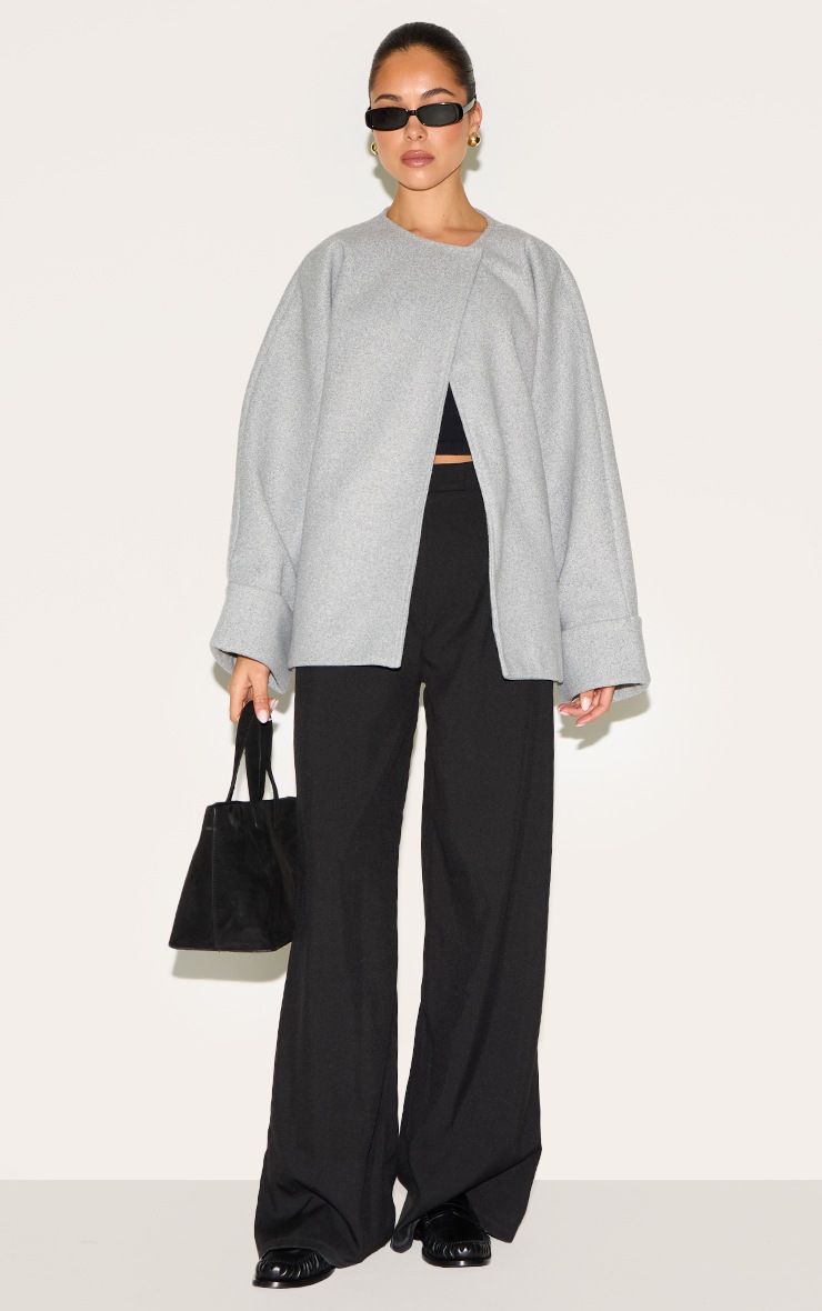 Grey Wool Look Batwing Jacket | Outerwear | PrettyLittleThing AUS