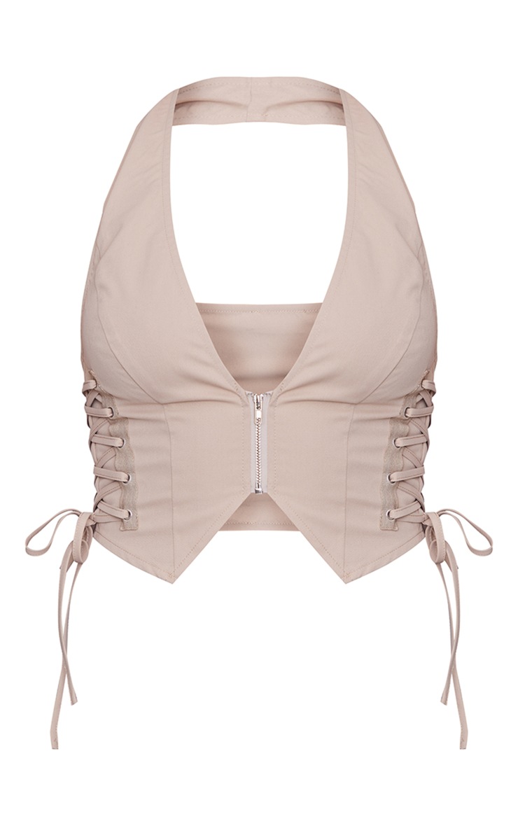 Stone Cargo Lace Up Side Zip Up Crop Top | Tops | PrettyLittleThing USA