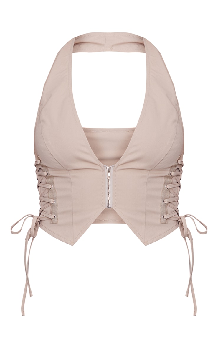 Stone Cargo Lace Up Side Zip Up Crop Top | Tops | PrettyLittleThing USA