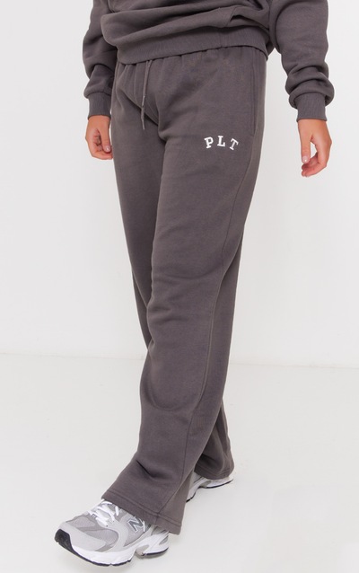 PLT Charcoal Logo Oversized Wide Leg Sweatpants | Athleisure | PrettyLittleThing USA
