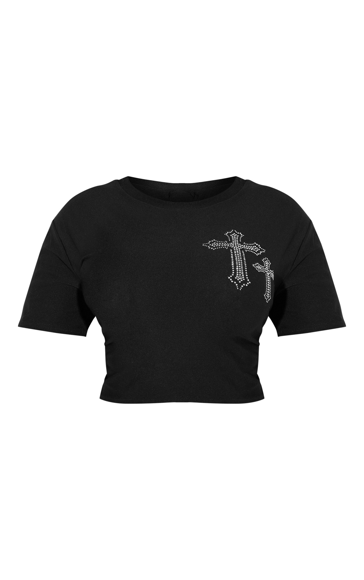 Plus Black Diamante Cross Cropped T-shirt | Plus Size ...