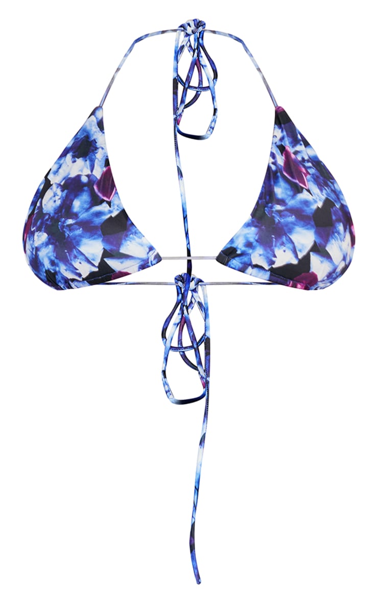 Plus Blue Floral Triangle Bikini Top | PrettyLittleThing USA
