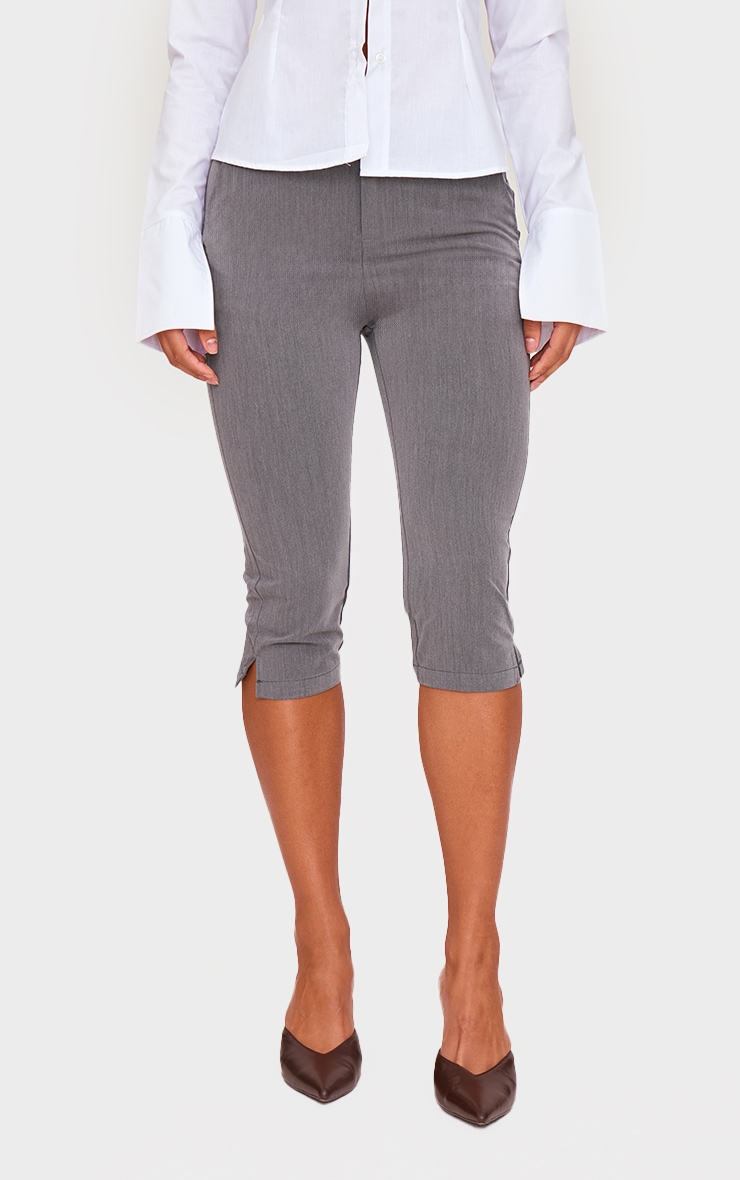 Grey Marl Tailored Low Rise Capri Trousers Bottoms PrettyLittleThing IRE
