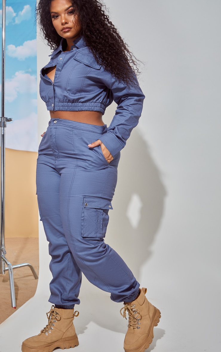 Plus Blue Utility Popper Joggers | Plus Size | PrettyLittleThing