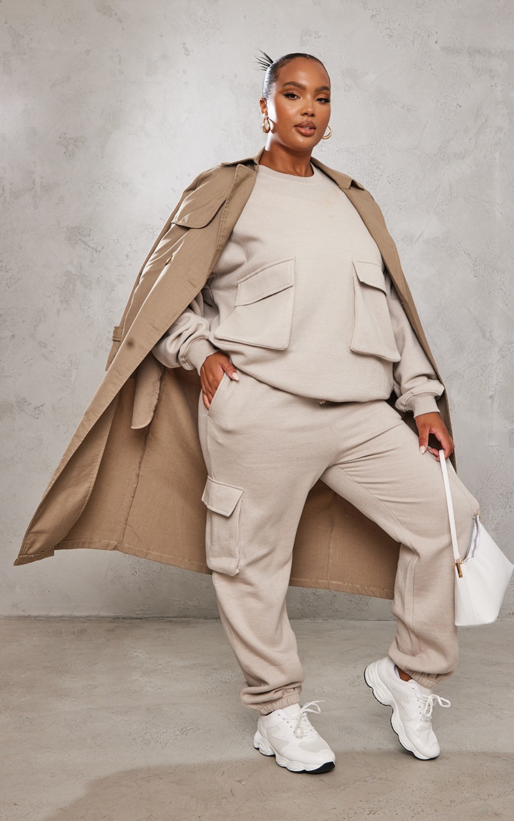 Plus Stone Cargo Sweatshirt | Plus Size | PrettyLittleThing USA