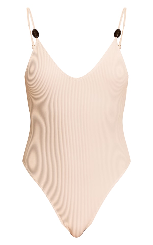 Ivory Ribbed Bead Trim Scoop Backless Swimsuit | Swimwear | PLT USA