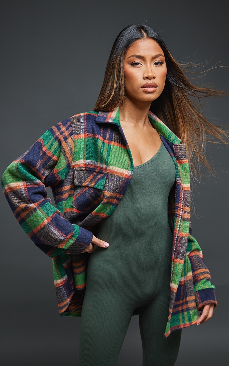 Multi Wool Look Checked Shacket | Outerwear | PrettyLittleThing IE