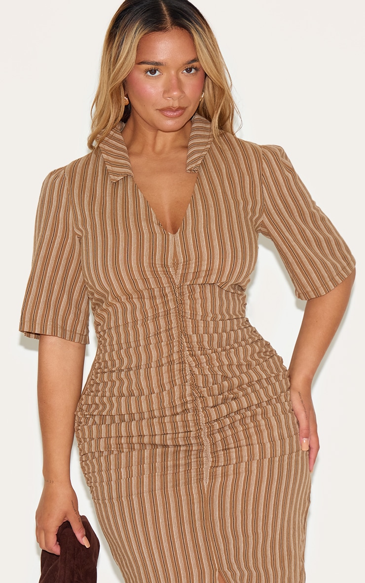 Shape Brown Striped Collared Split Maxi Dress | Shape ...