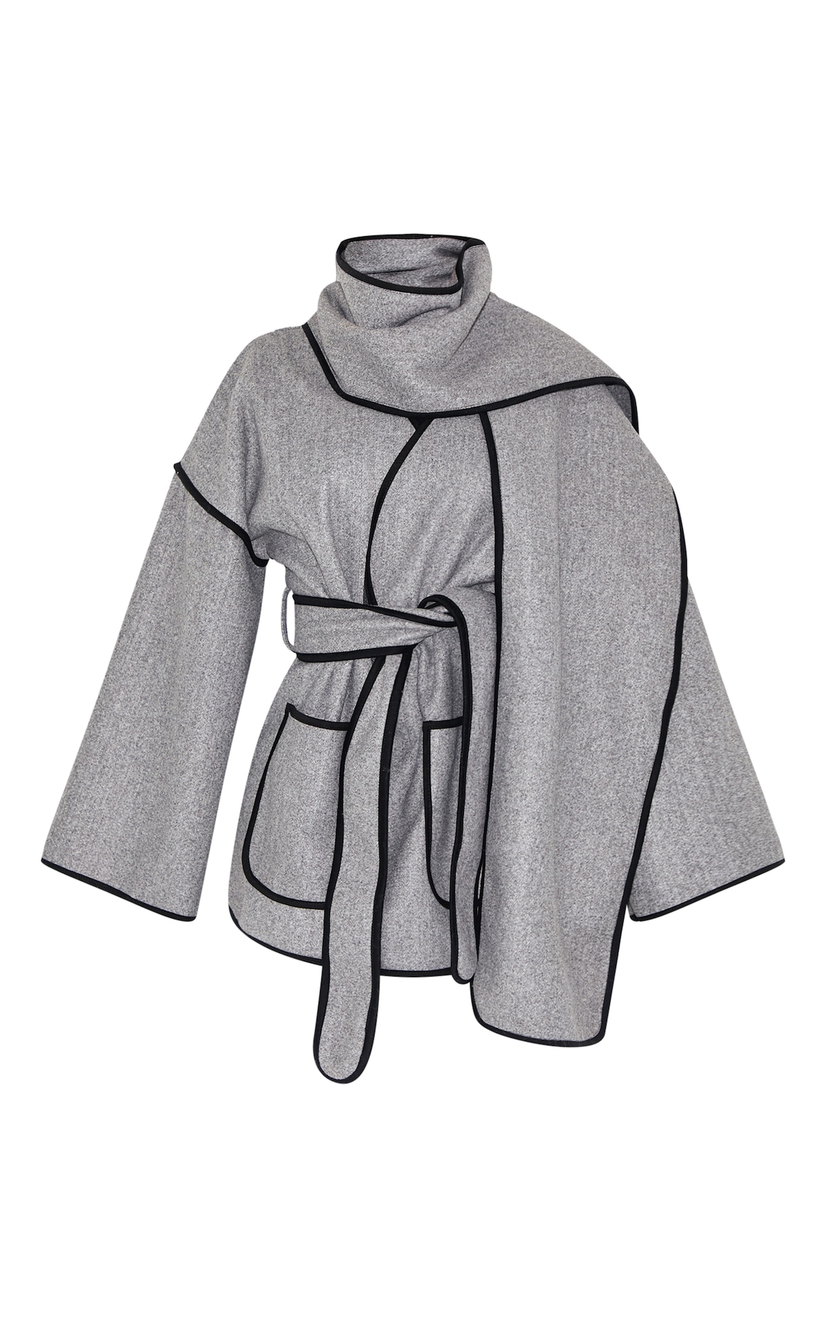 Shape Grey Wool Contrast Binding Over Belted Jacket Scarf | Shape | PLT