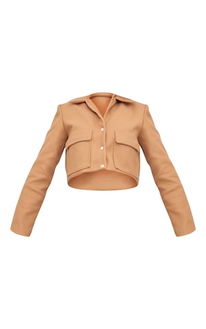 Camel Wool Structured Shoulder Boxy Crop Jacket | Outerwear | PLT