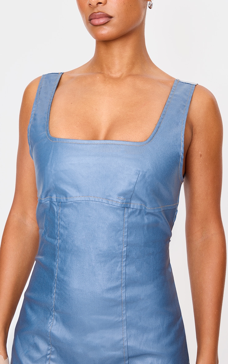 Blue Cut Out Back Coated Denim Mini Dress | Denim | PLT USA