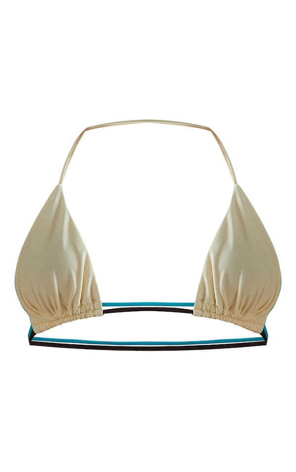 Cream Contrast Double Strap Triangle Bikini Top | Swimwear | PLT