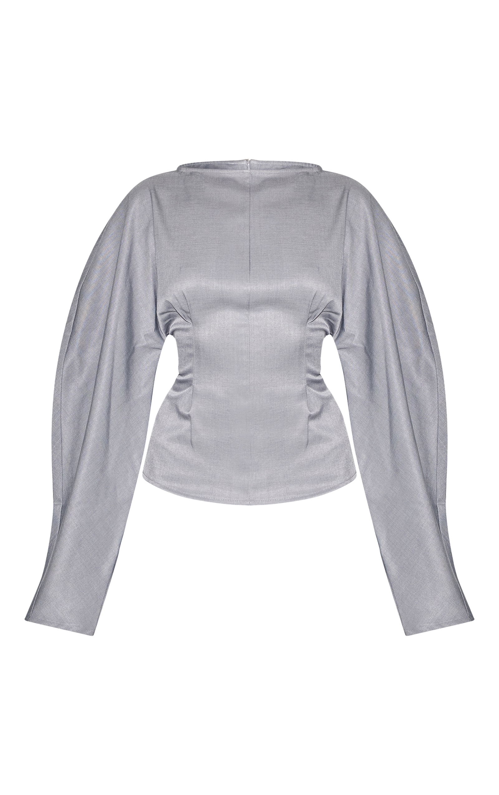Grey Woven Boatneck Fitted Blouse | Tops | PLT