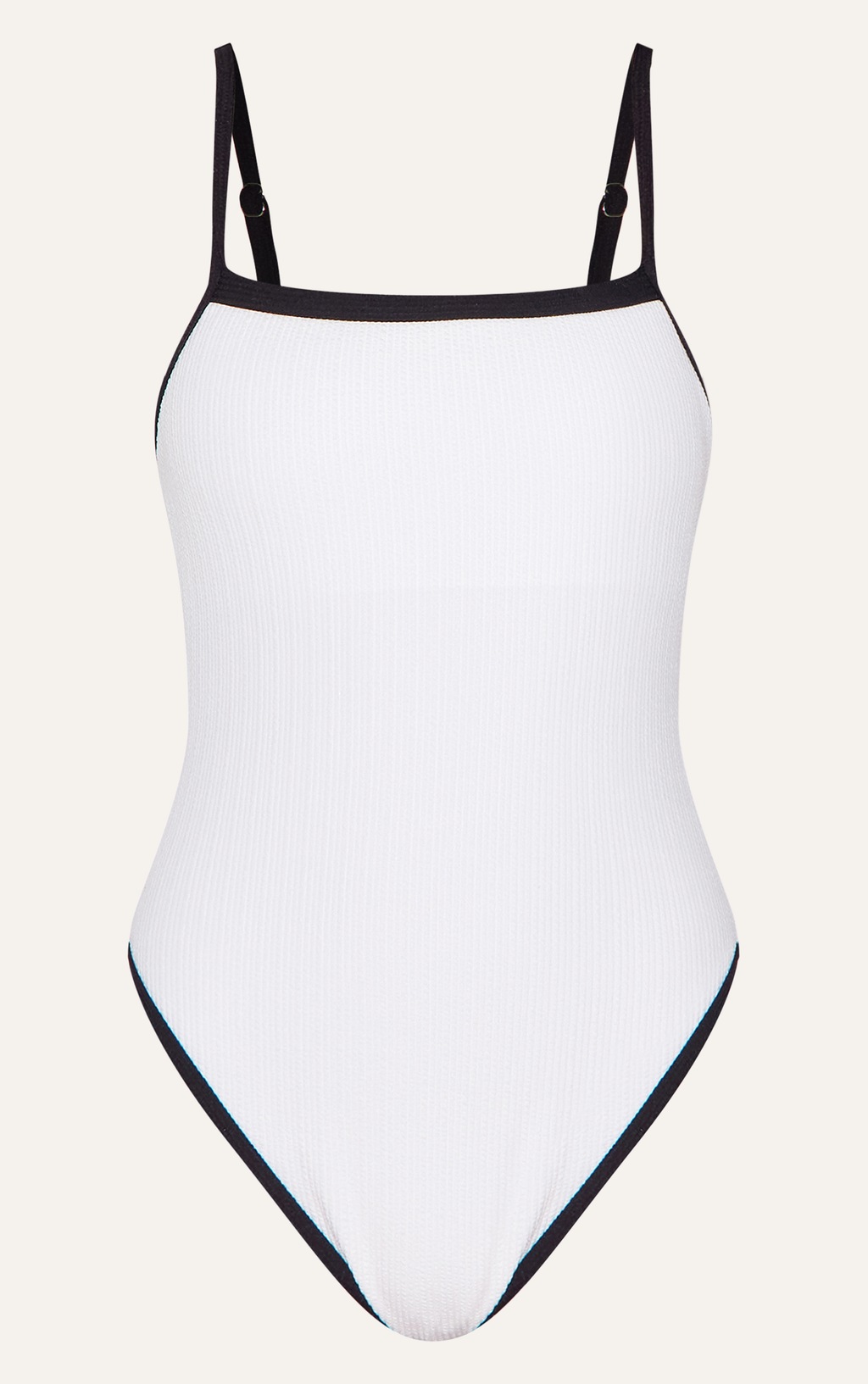 White Contrast Binding Textured Swimsuit | Swimwear | PrettyLittleThing KSA