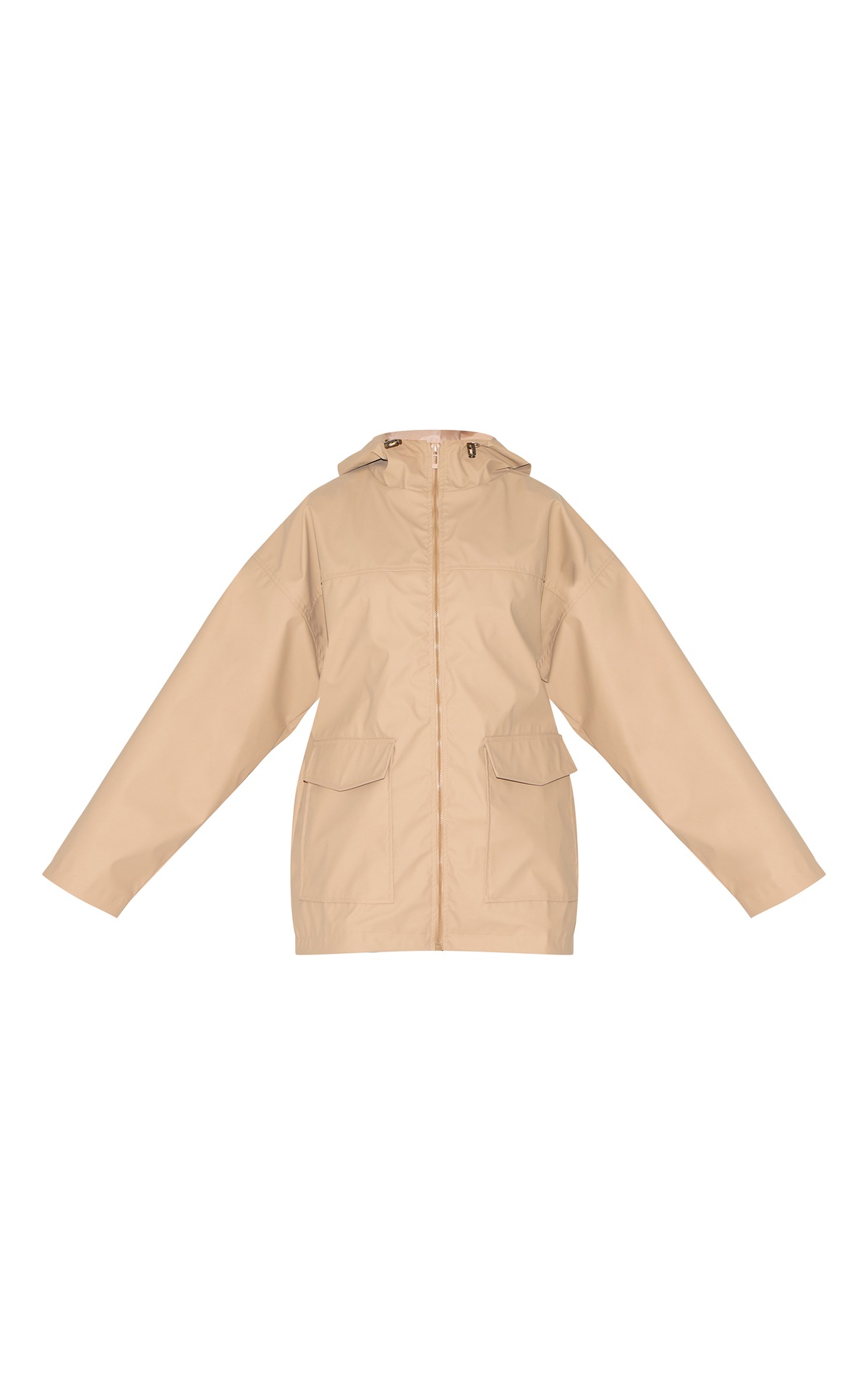 Beige Rubberised Zip Up Jacket With Hood | Outerwear | PLT